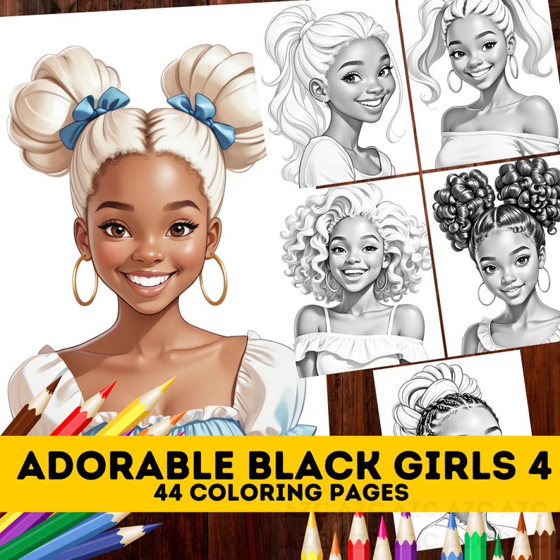 44 Adorable Black Girls-4 Coloring Pages| Cute Girls Lightly-shaded ...