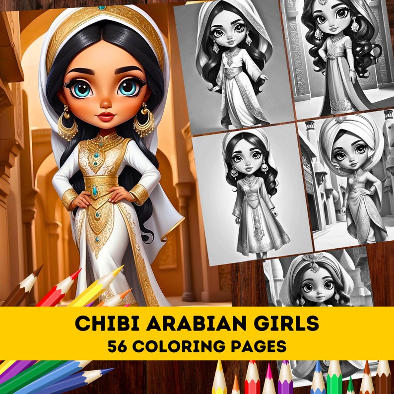 56 Cute Chibi Arabian Girls Coloring Pages Melanin Kawaii Fashion ...