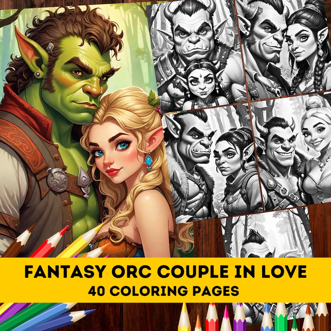 40 Fantasy Orc Couple In Love Portraits Grayscale Coloring Pages Cute Orc Couple Coloring Pages
