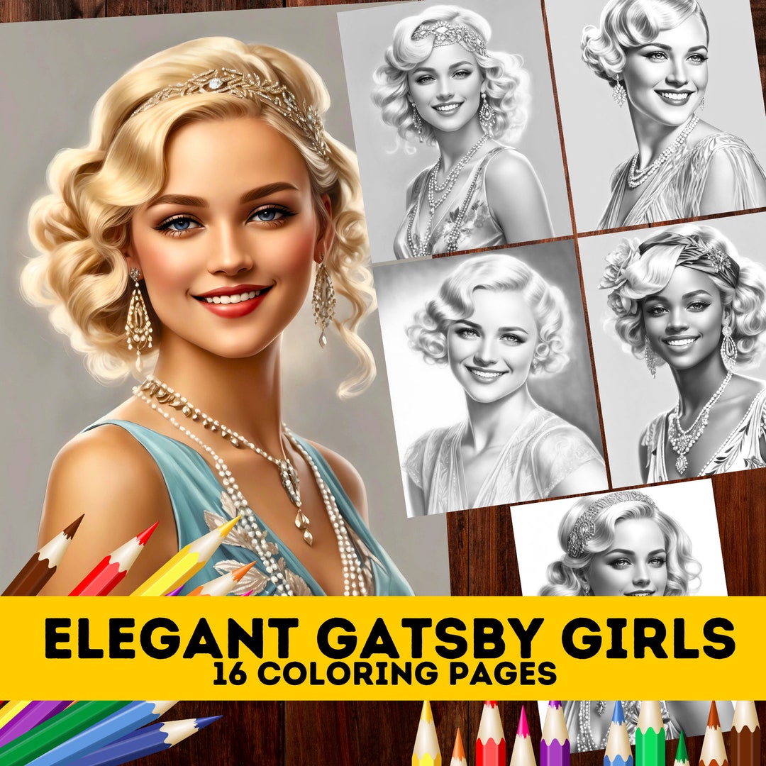 16 Elegant Vintage Gatsby Girls Coloring Book Pages 1920s Great Gatsby ...