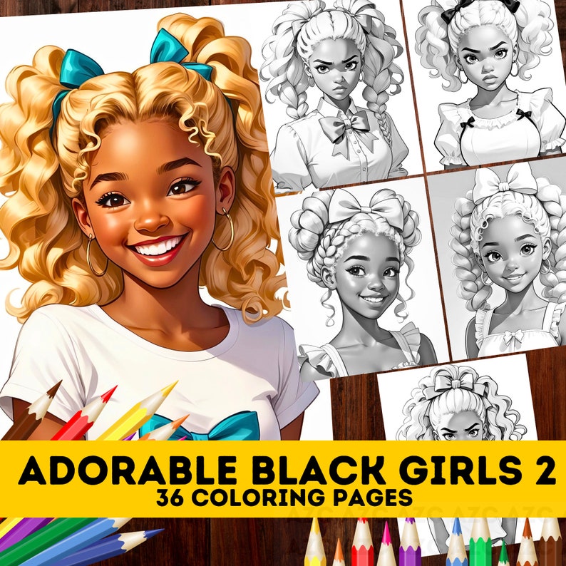 36 Adorable Black Girls-2 Coloring Pages| Cute Girls Lightly-shaded ...