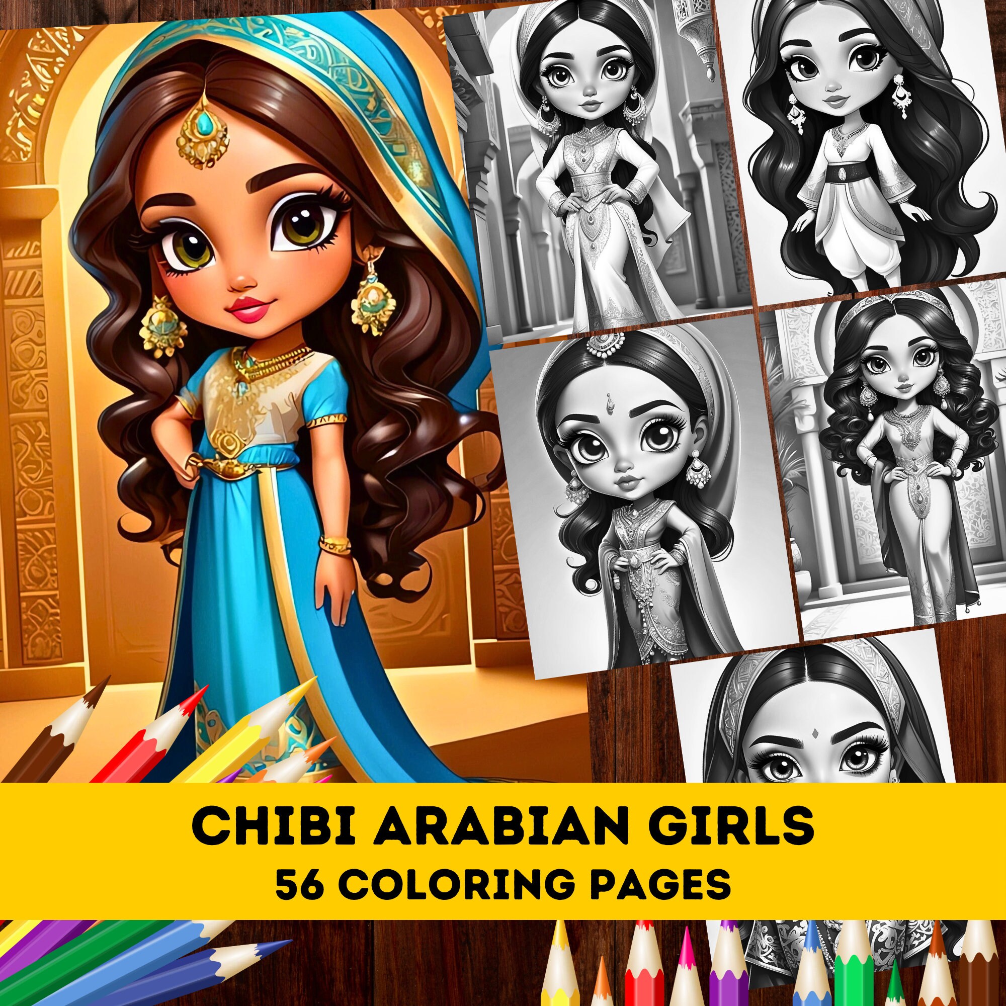56 Cute Chibi Arabian Girls Coloring Pages Melanin Kawaii Fashion ...