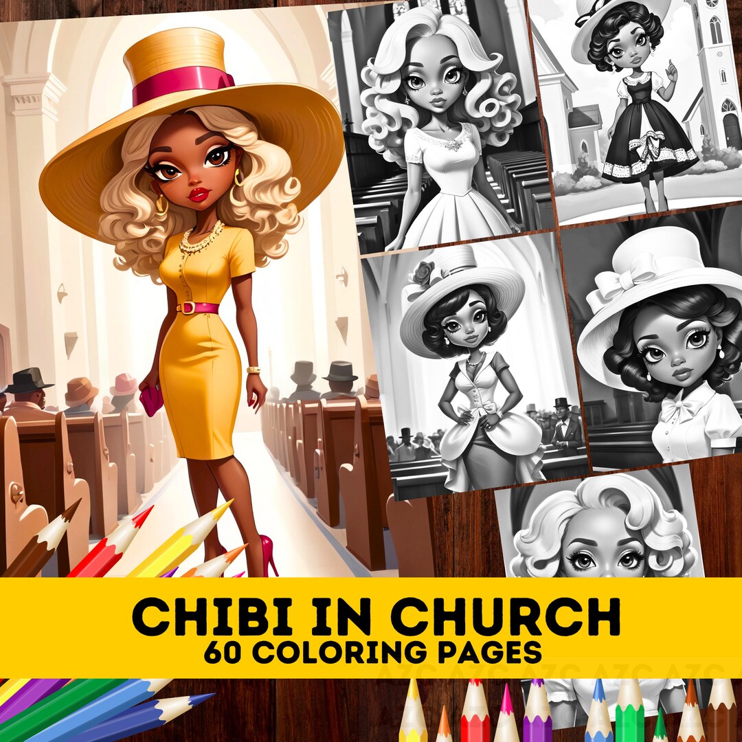 60 Cute Chibi Church Womenl Girls Fashion Grayscale Coloring Pages ...