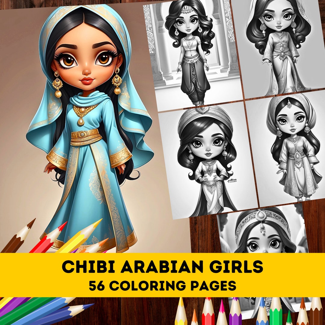 56 Cute Chibi Arabian Girls Coloring Pages Melanin Kawaii Fashion ...