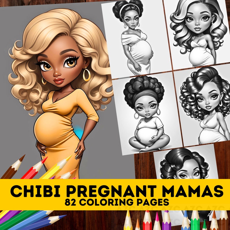 82 Cute Chibi Pregnant Mamaschibi Mothers Day Grayscale Coloring Pages ...