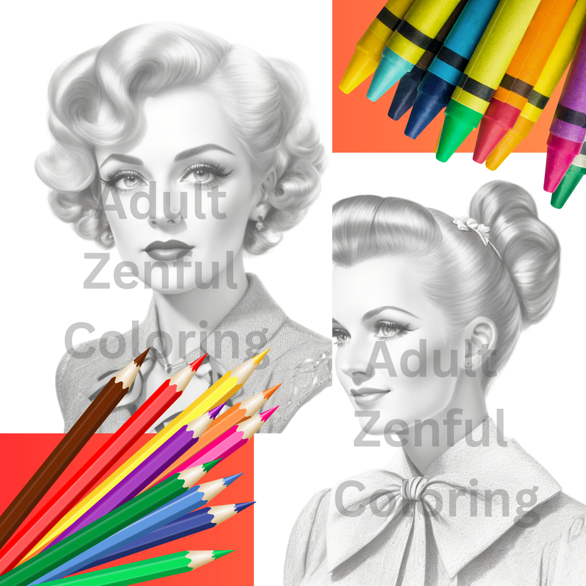 24 Vintage Women's Fashion Coloring Pages 1940s Fashion Coloring Adults ...