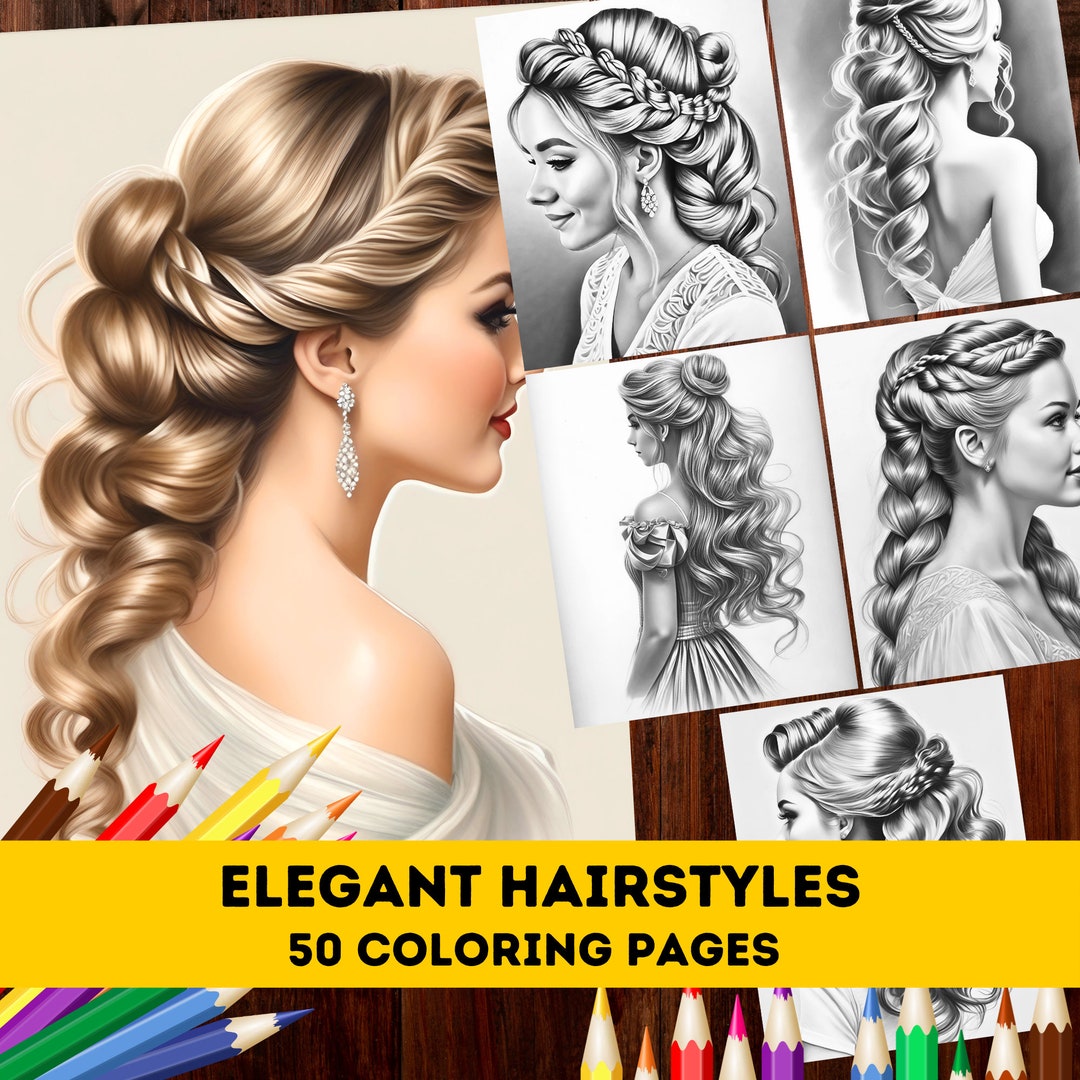 50 Elegant Hairstyle Grayscale Coloring Pages Gorgeous - Etsy 50 Elegant Hairstyle Grayscale Coloring Pages Gorgeous - Etsy