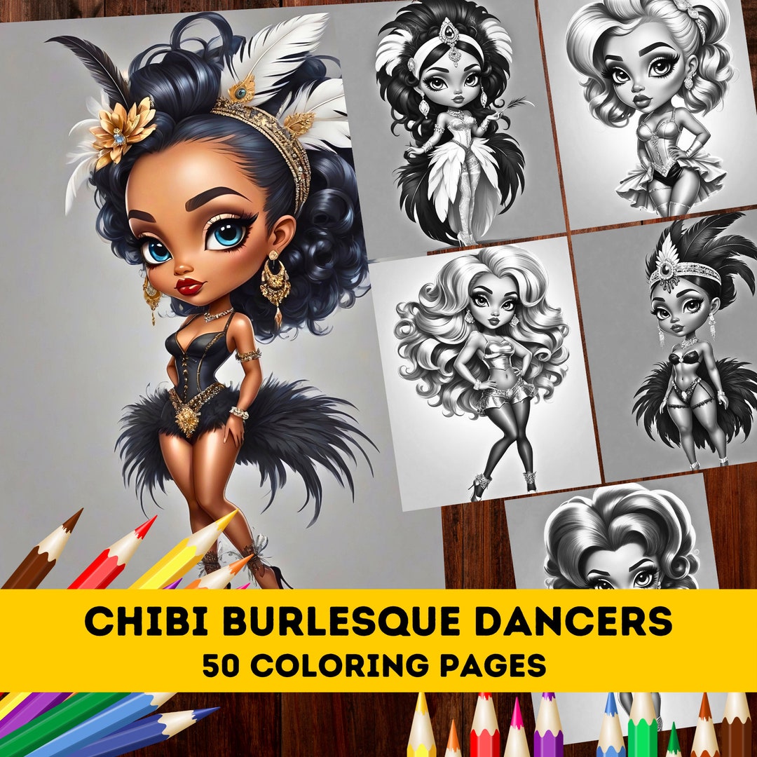 50 Cute Chibi Burlesque Dancerspin-up Ladies Grayscale Coloring Pages ...