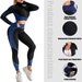 Women's 2 Piece Jet Black and Blue Tracksuit Workout Set - Crop Top ...