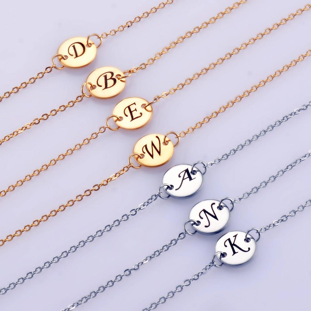 Cursive Initial Bracelet Stainless Steel Tiny Letter Personalized Gift ...