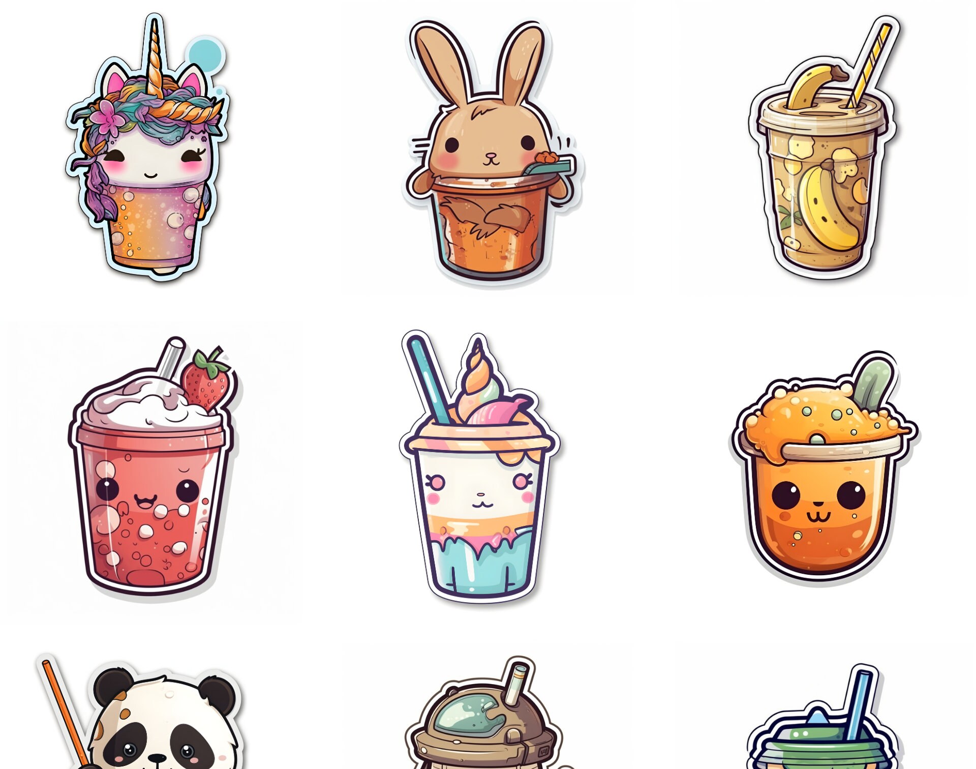 Cute Kawaii Bubble Teas Stickers, Animals, Fruits, Sticker Sheet ...