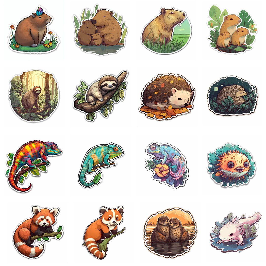 Cute Kawaii Animal Stickers, Sheet Template, Capybaras, Sloths, Red ...