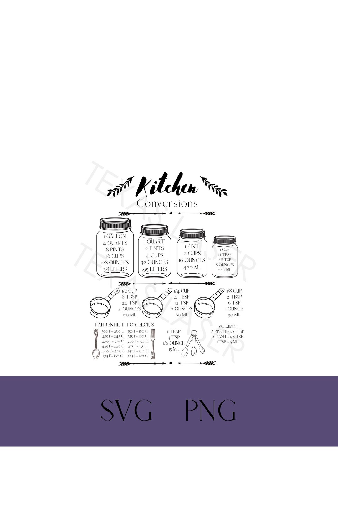 Kitchen Measurements Conversions Svg Digital Download - Etsy