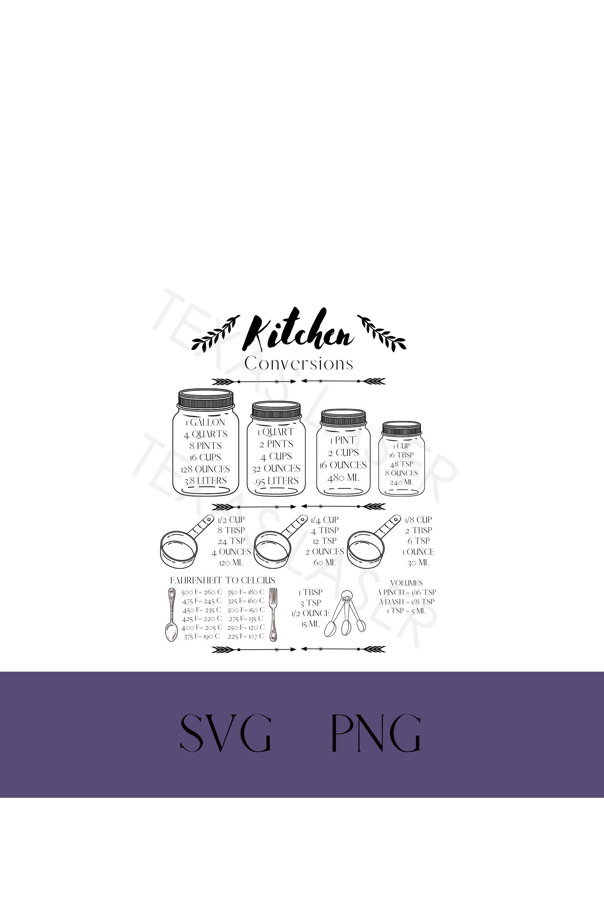 Kitchen Measurements Conversions Svg Digital Download - Etsy