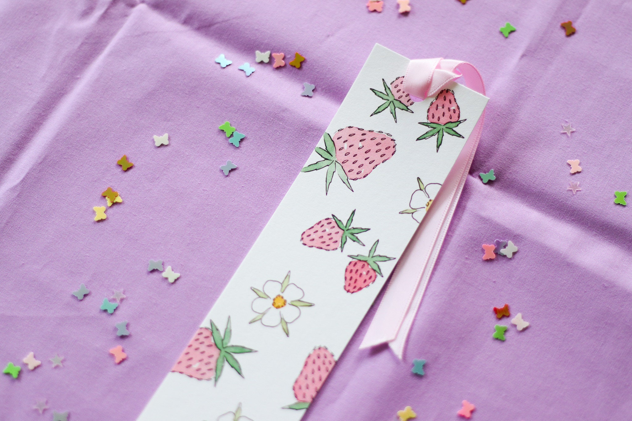 Watercolor Strawberry Bookmark With Ribbon, Handmade Cottagecore ...