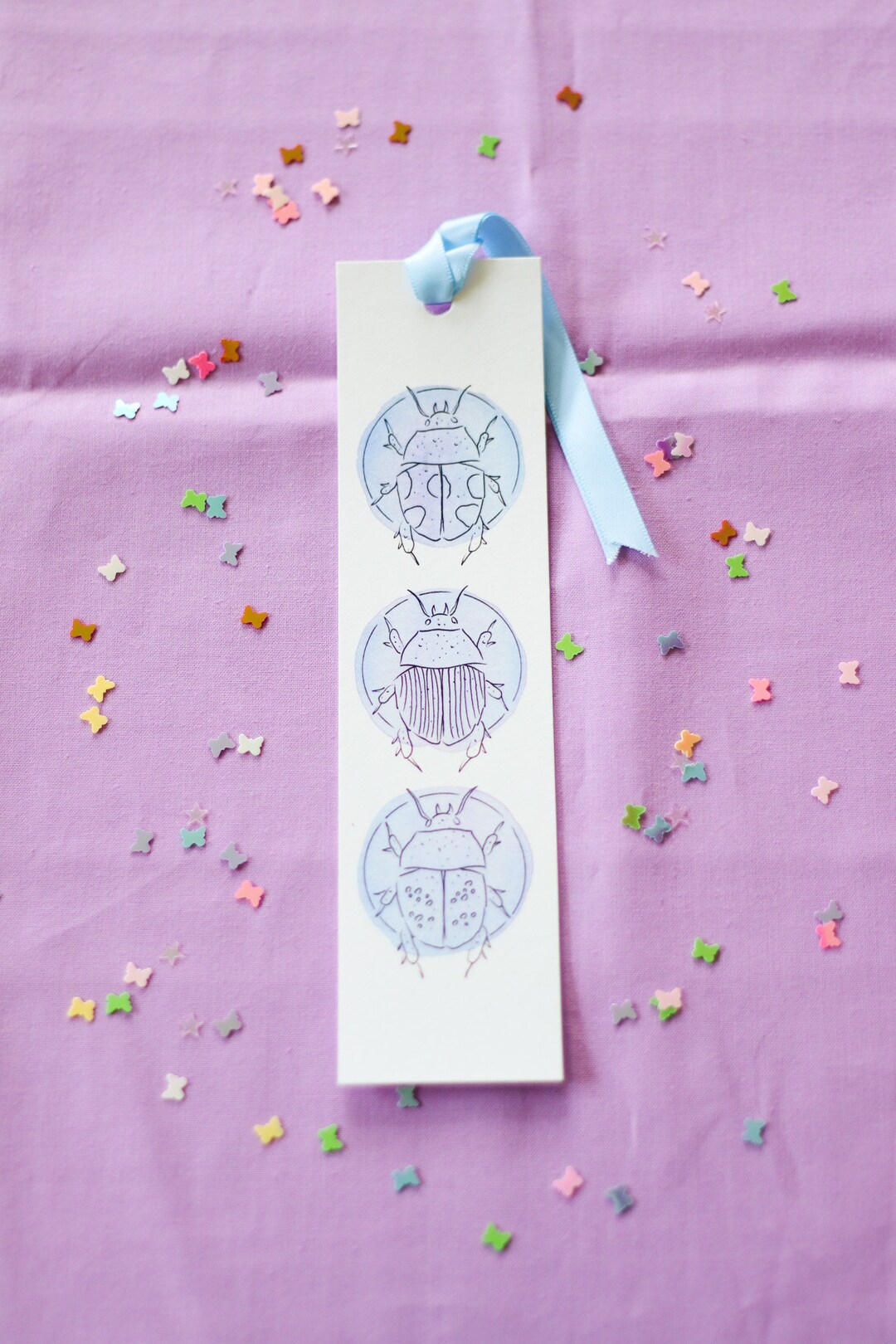 Watercolor Beetle Bookmark With Ribbon, Handmade Cottagecore Bookmark ...