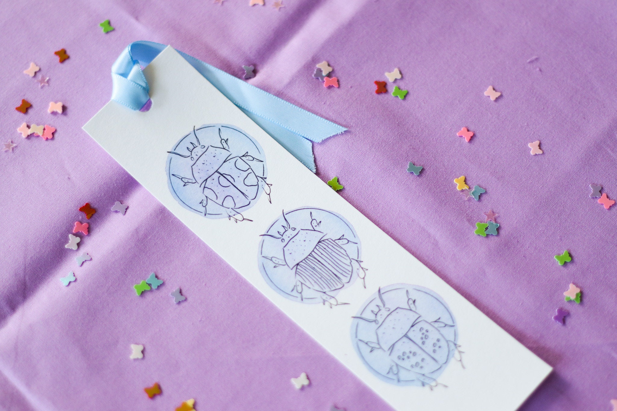 Watercolor Beetle Bookmark With Ribbon, Handmade Cottagecore Bookmark ...