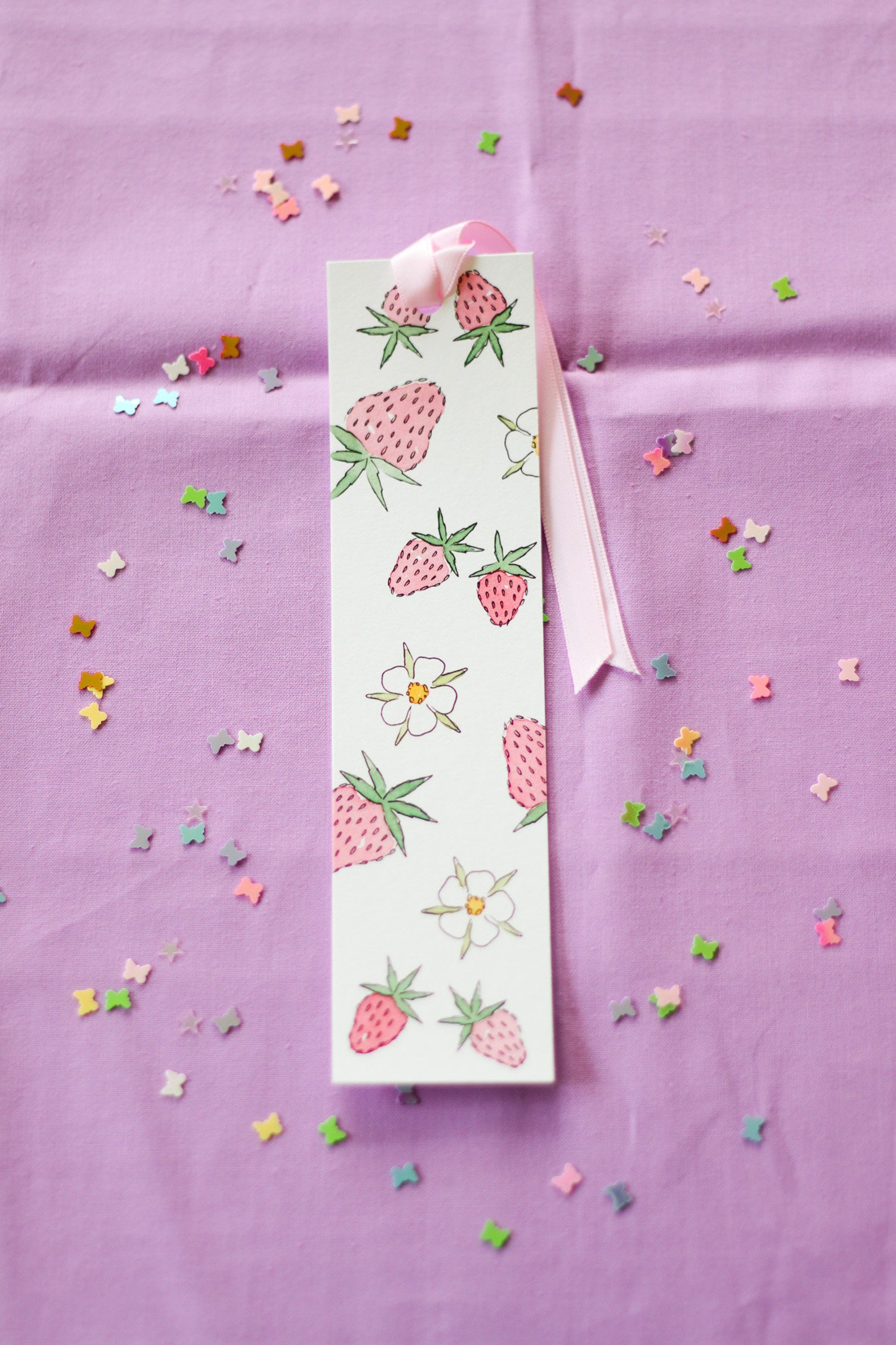 Watercolor Strawberry Bookmark With Ribbon, Handmade Cottagecore ...