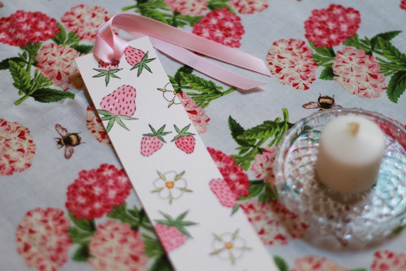 Watercolor Strawberry Bookmark With Ribbon - Etsy
