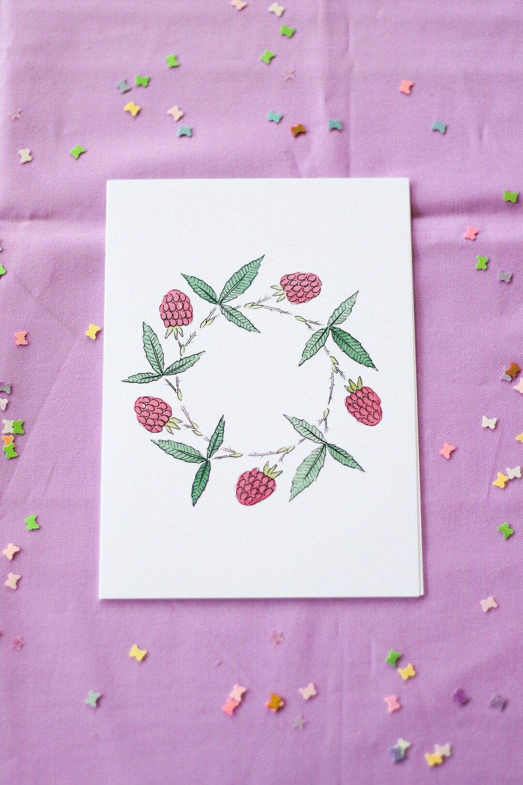 Watercolor Greeting Card With Raspberry Design Handmade - Etsy