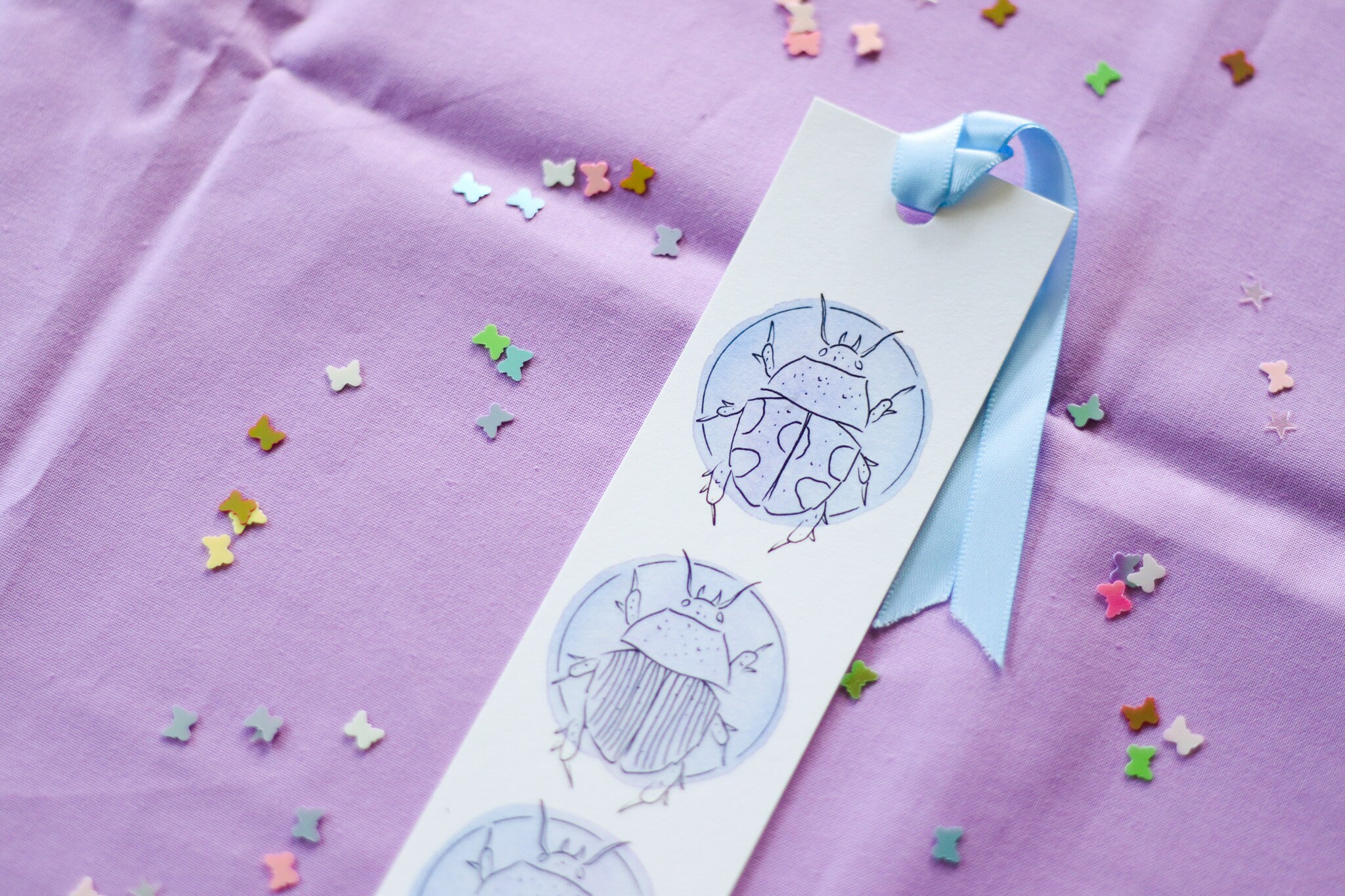 Watercolor Beetle Bookmark With Ribbon, Handmade Cottagecore Bookmark ...