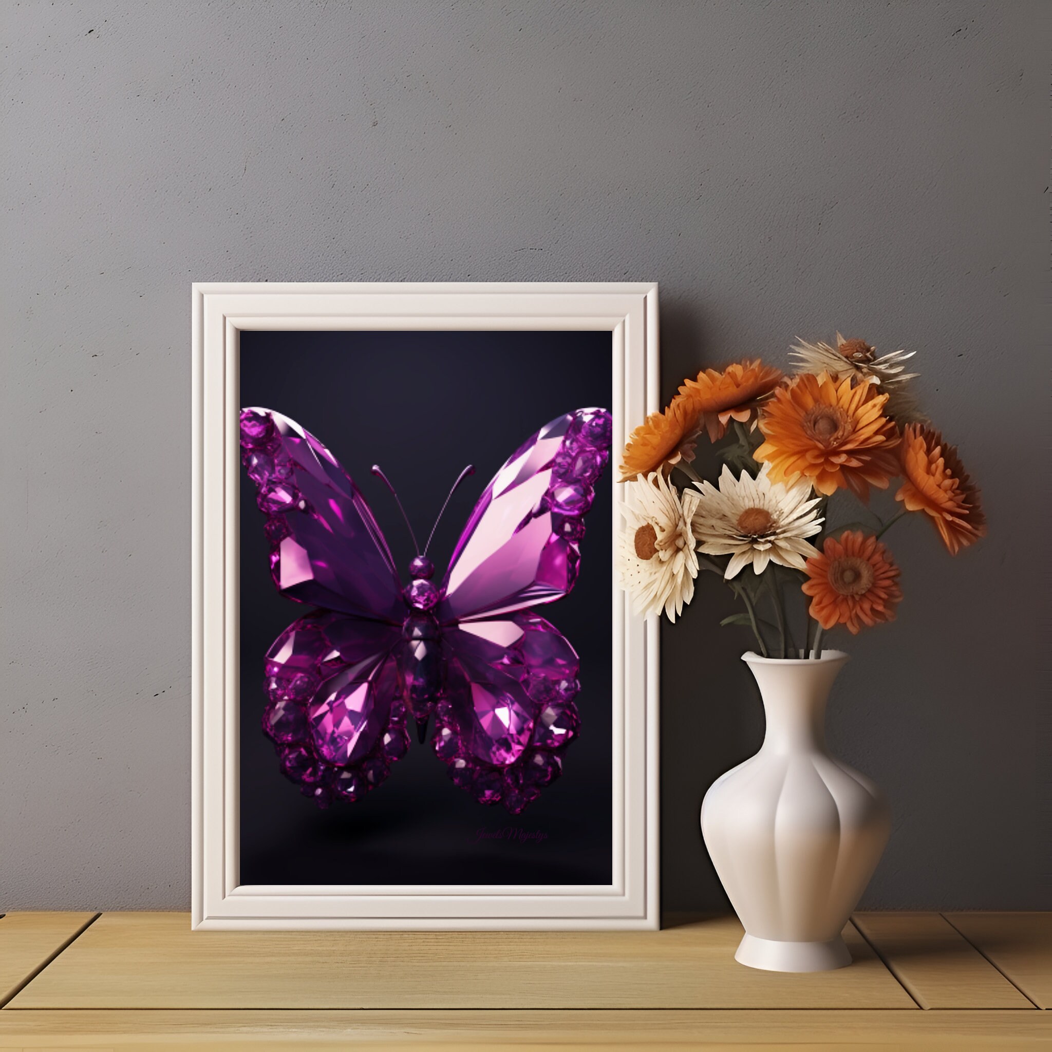 Radiant Purple Crystal Butterfly Art Jeweled Butterfly Poster DIY Home ...