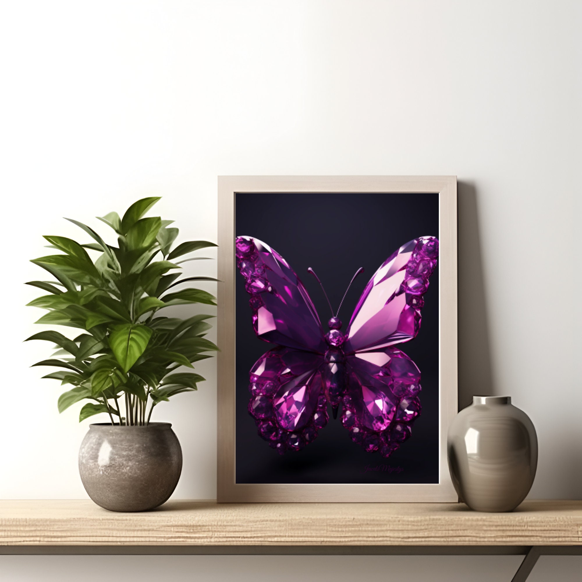Radiant Purple Crystal Butterfly Art Jeweled Butterfly Poster DIY Home ...