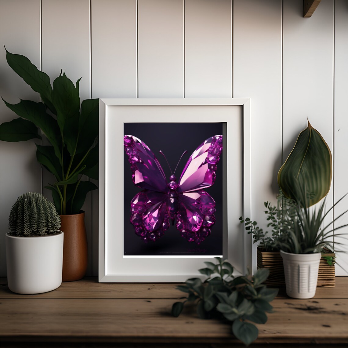 Radiant Purple Crystal Butterfly Art Jeweled Butterfly Poster DIY Home ...