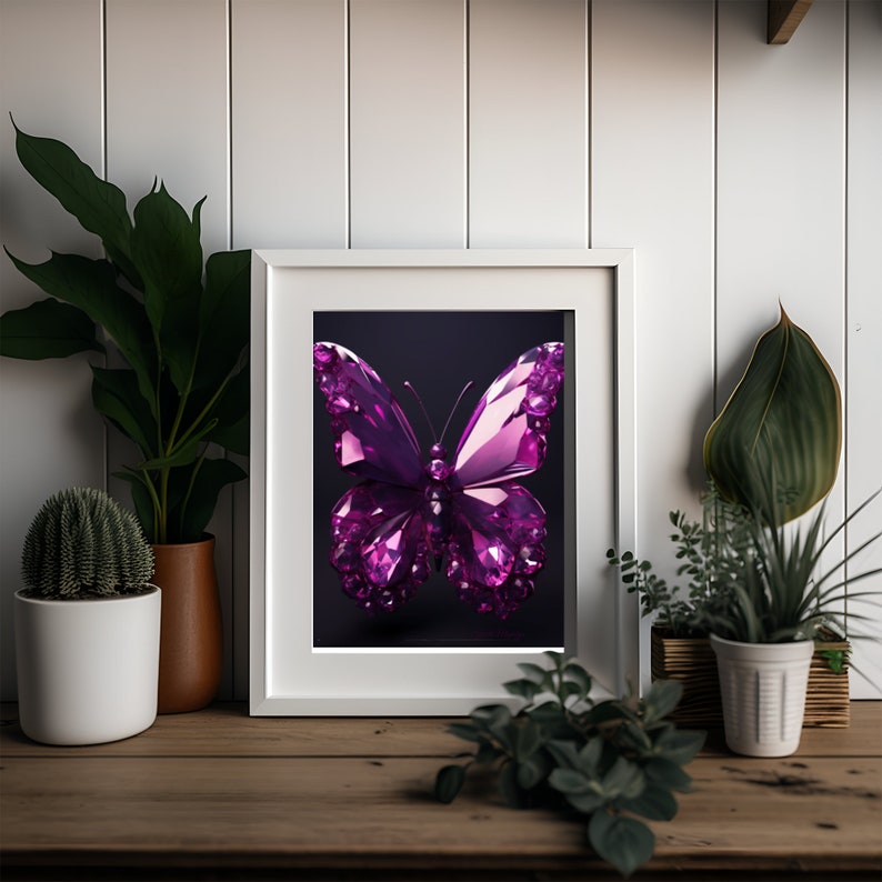 Radiant Purple Crystal Butterfly Art Jeweled Butterfly Poster DIY Home ...