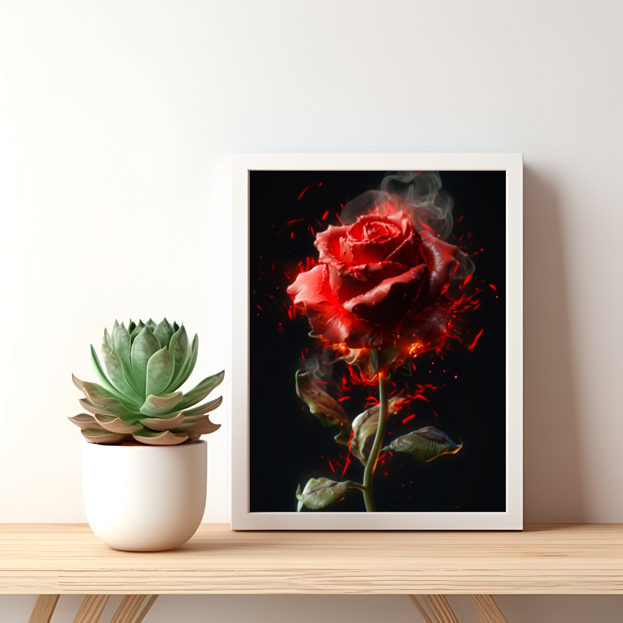 Dark Flaming Rose | Digital Rose Art | Fire Flower | DIY Home Decor ...
