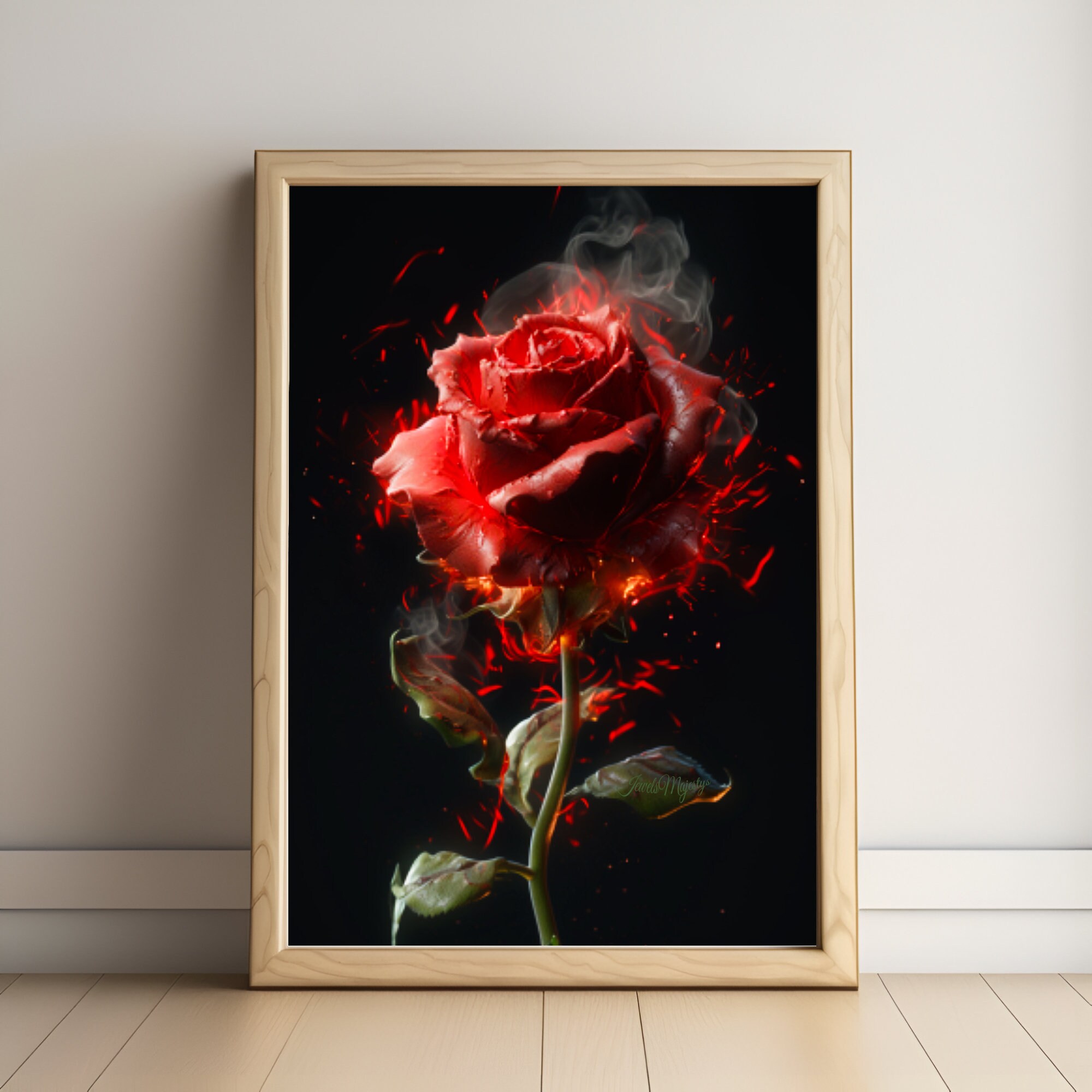 Dark Flaming Rose | Digital Rose Art | Fire Flower | DIY Home Decor ...