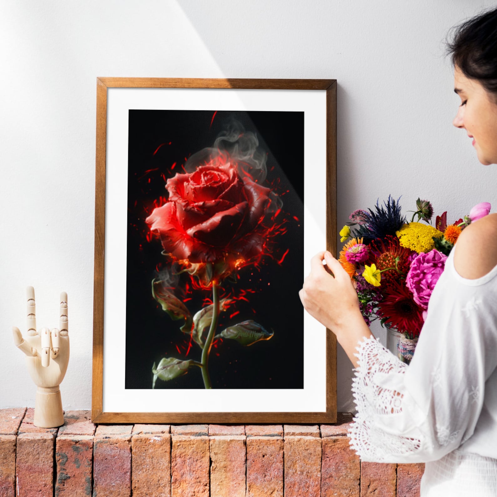 Dark Flaming Rose | Digital Rose Art | Fire Flower | DIY Home Decor ...