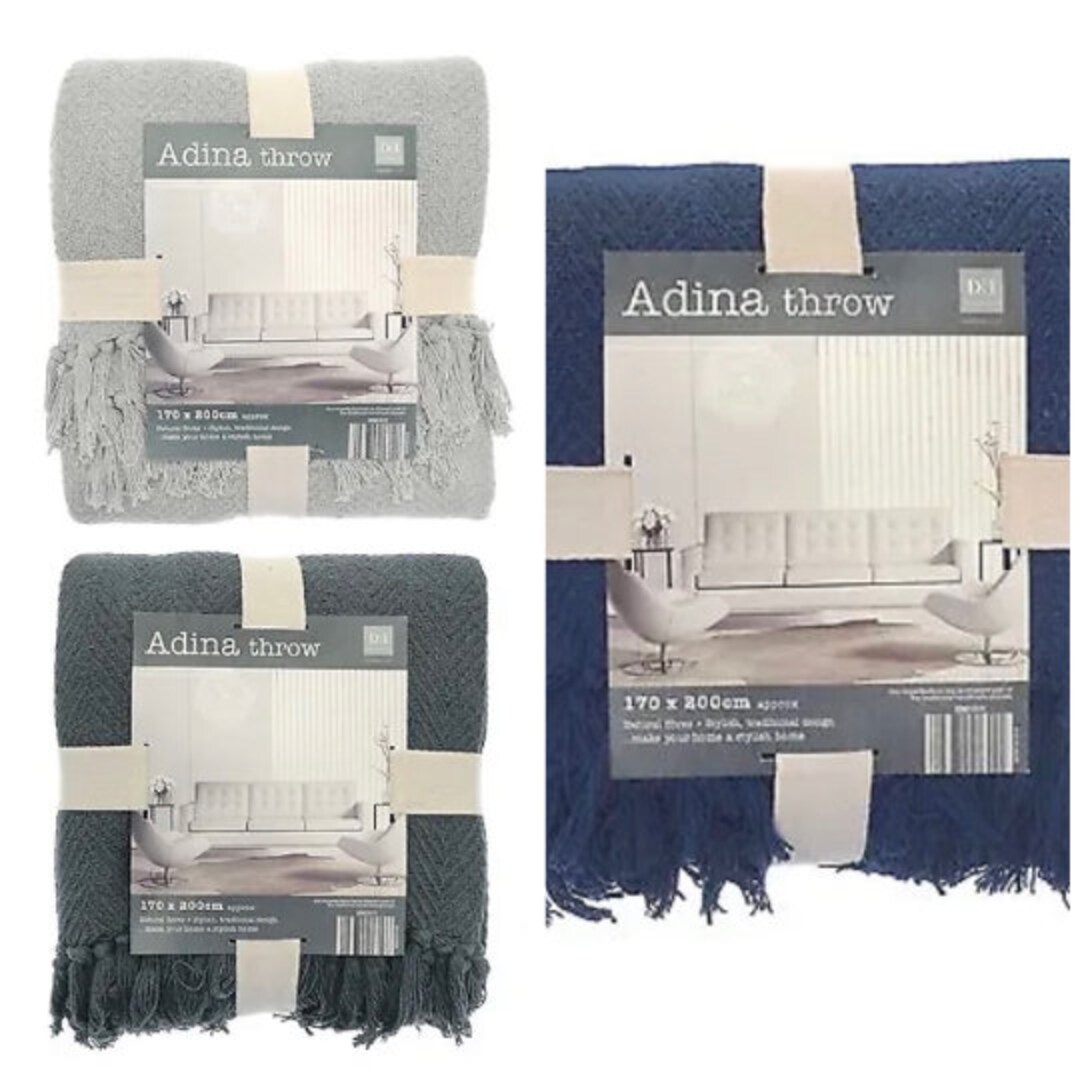 Traditional Adina Design Cotton Throws 170x200cm Navy Blue Natural ...
