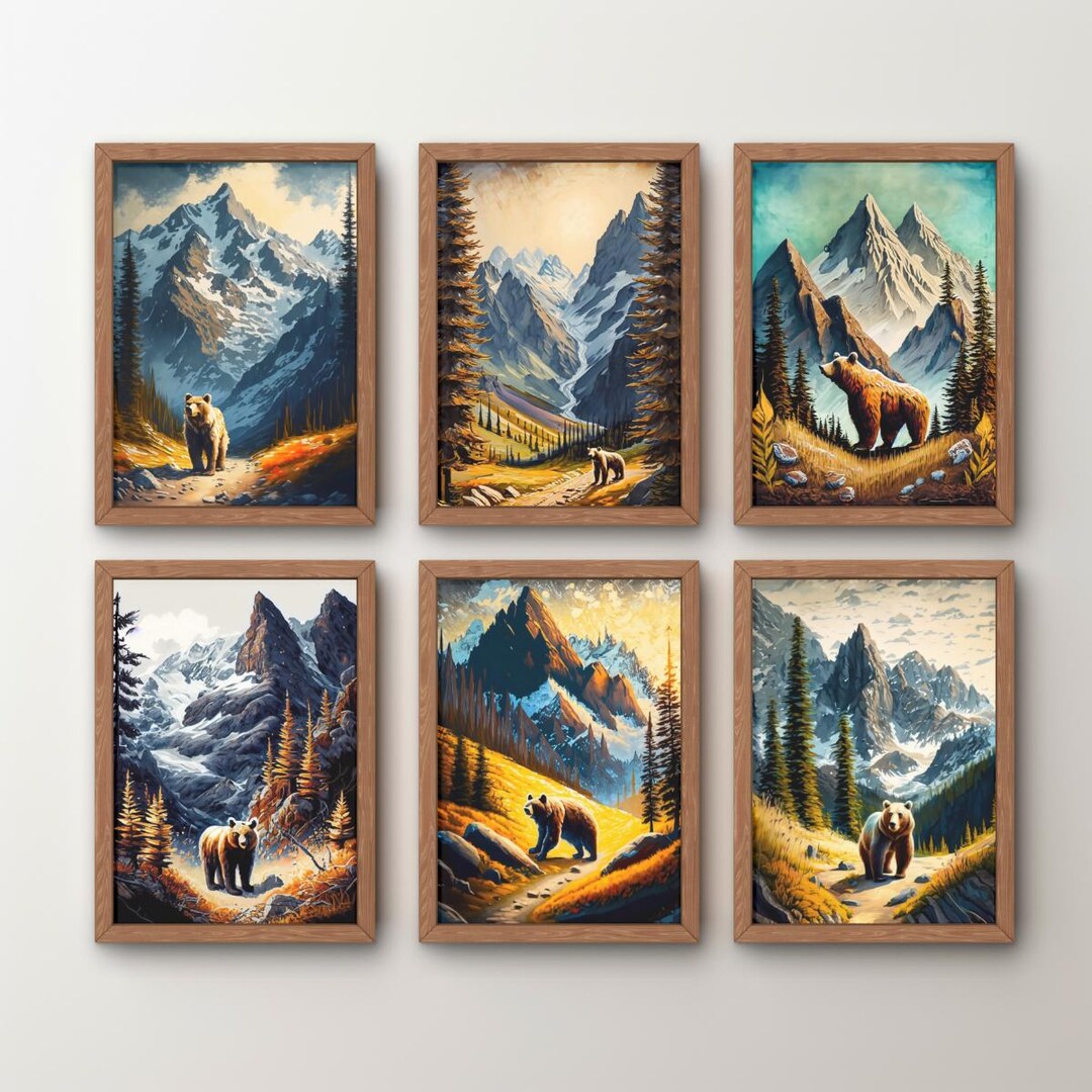 Vintage Grizzly Bear Nature Print Set of 6 | Mountains Printable ...