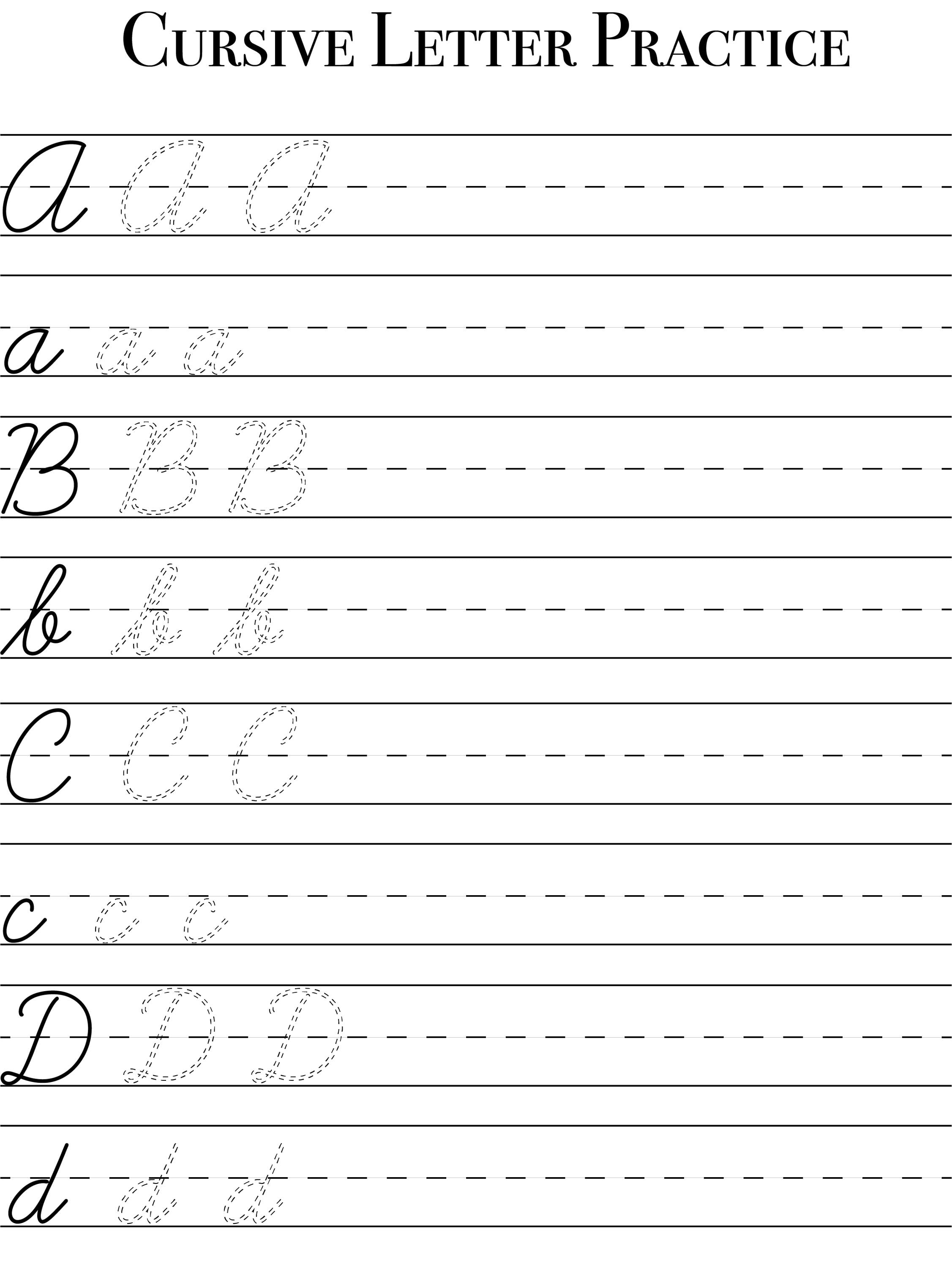 Cursive Letter Practice Printable Worksheet, Traceable Letters, 7 Page ...