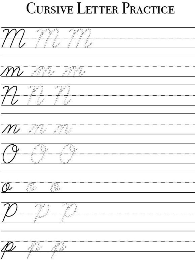 Cursive Letter Practice Printable Worksheet, Traceable Letters, 7 Page ...