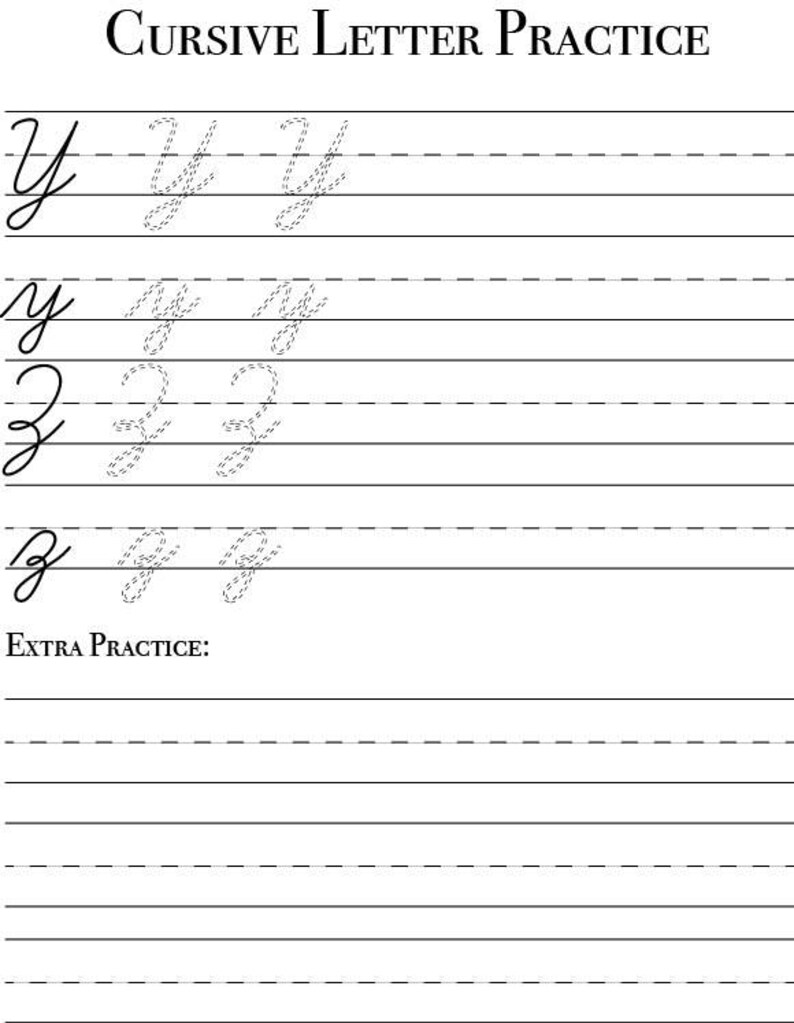 Cursive Letter Practice Printable Worksheet, Traceable Letters, 7 Page ...