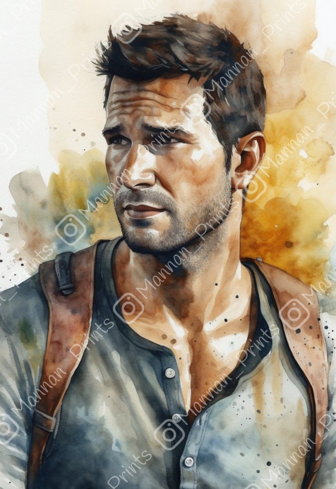 Watercolour Nathan Drake Wall Art || Digital Print, Painting, Uncharted ...