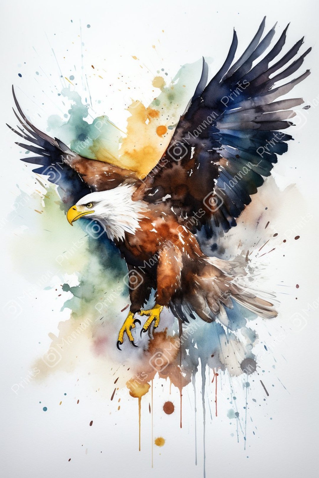 Watercolour Bald Eagle Wall Art || Digital Print, Painting, Wildlife ...
