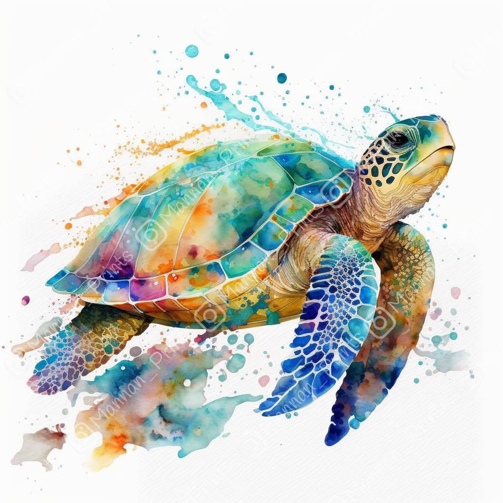 Watercolour Green Turtle Wall Art || Digital Print, Painting, Animal ...