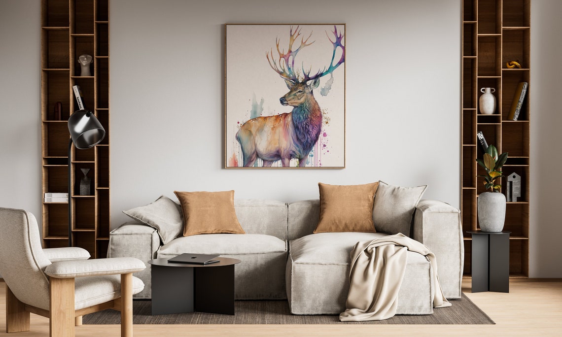 Watercolour Stag Wall Art || Digital Print, Painting, Animal, House ...