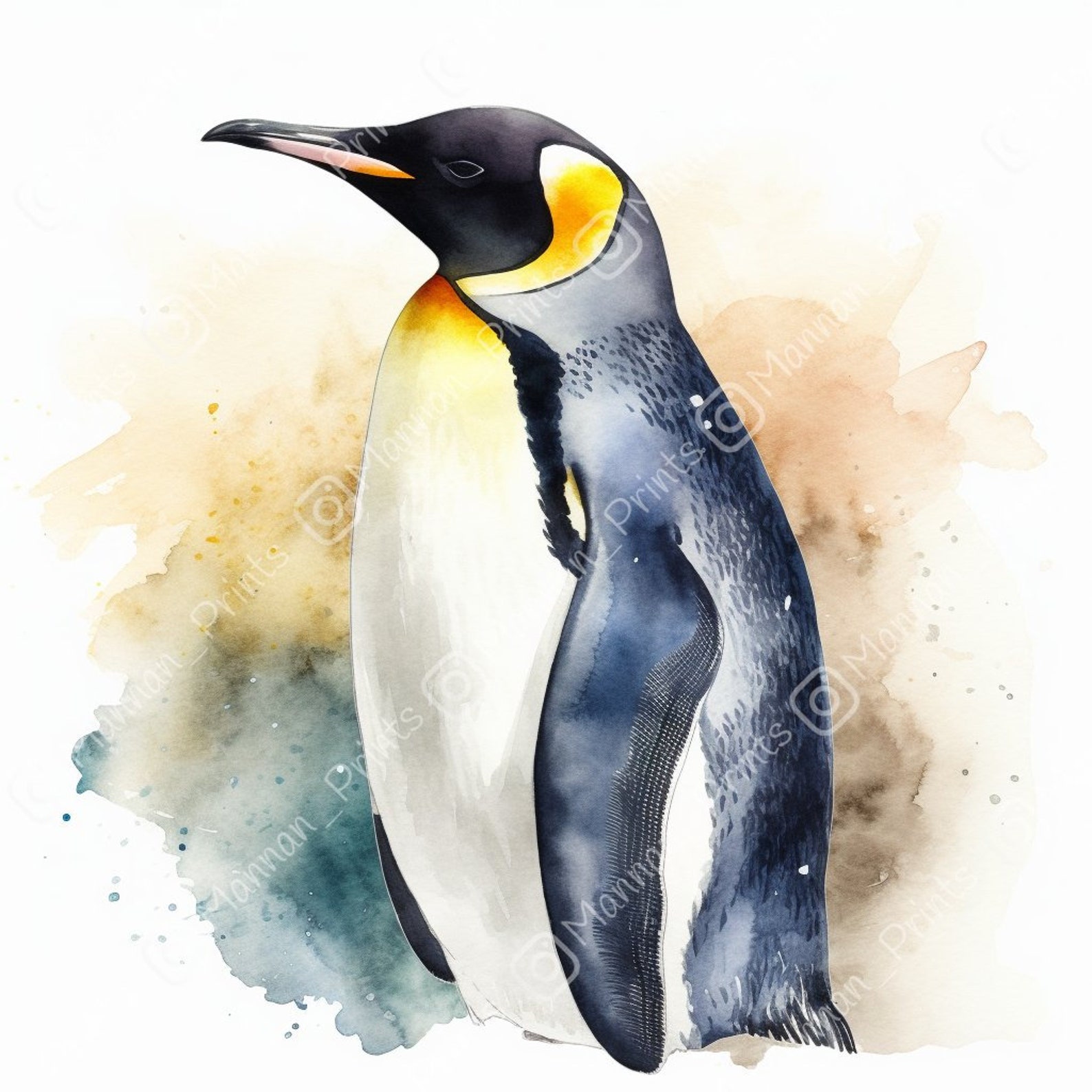 Watercolour Emperor Penguin Wall Art || Digital Print, Painting ...