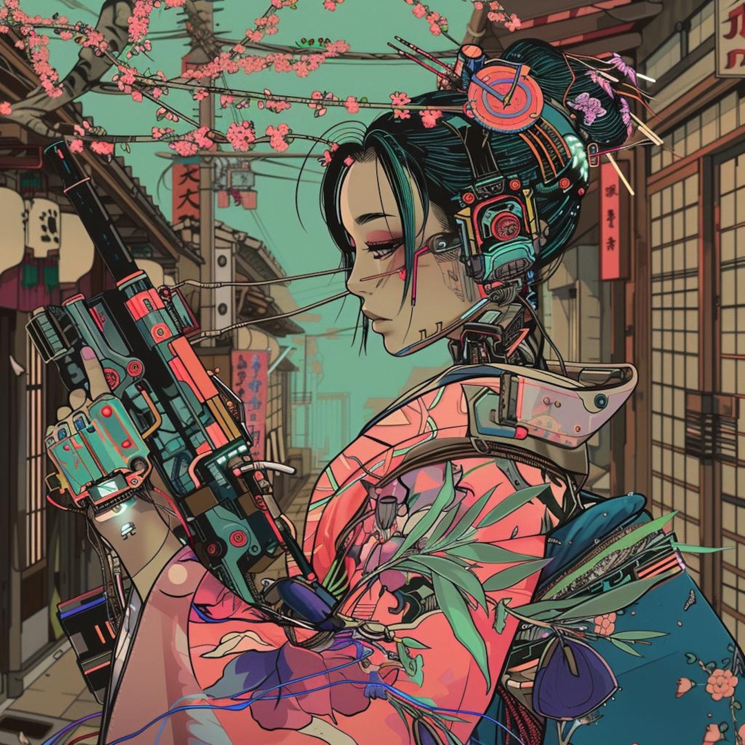 Traditional Japanese Style Cyberpunk Wall Art || Digital Print ...