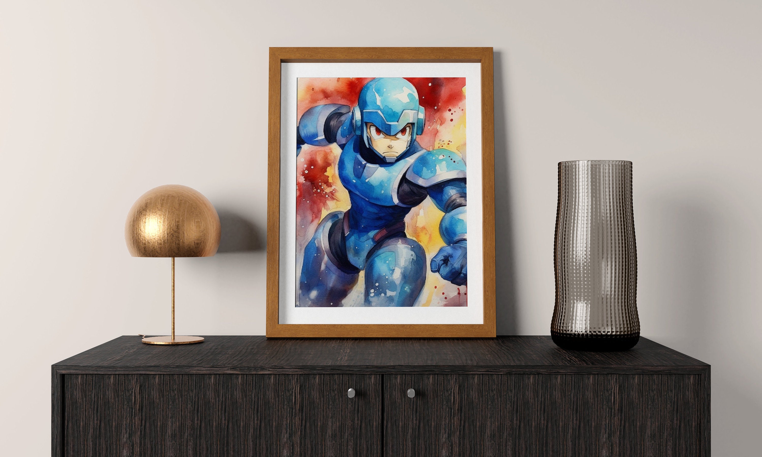 Watercolour Mega Man Wall Art || Digital Print, Painting, Retro ...