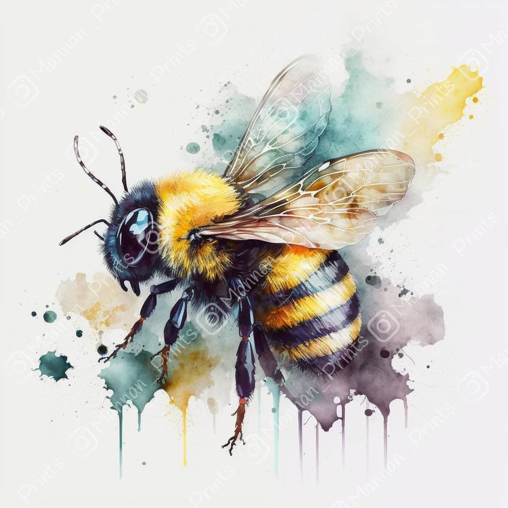 Watercolour Bumblebee Wall Art || Digital Print, Painting, Wildlife ...