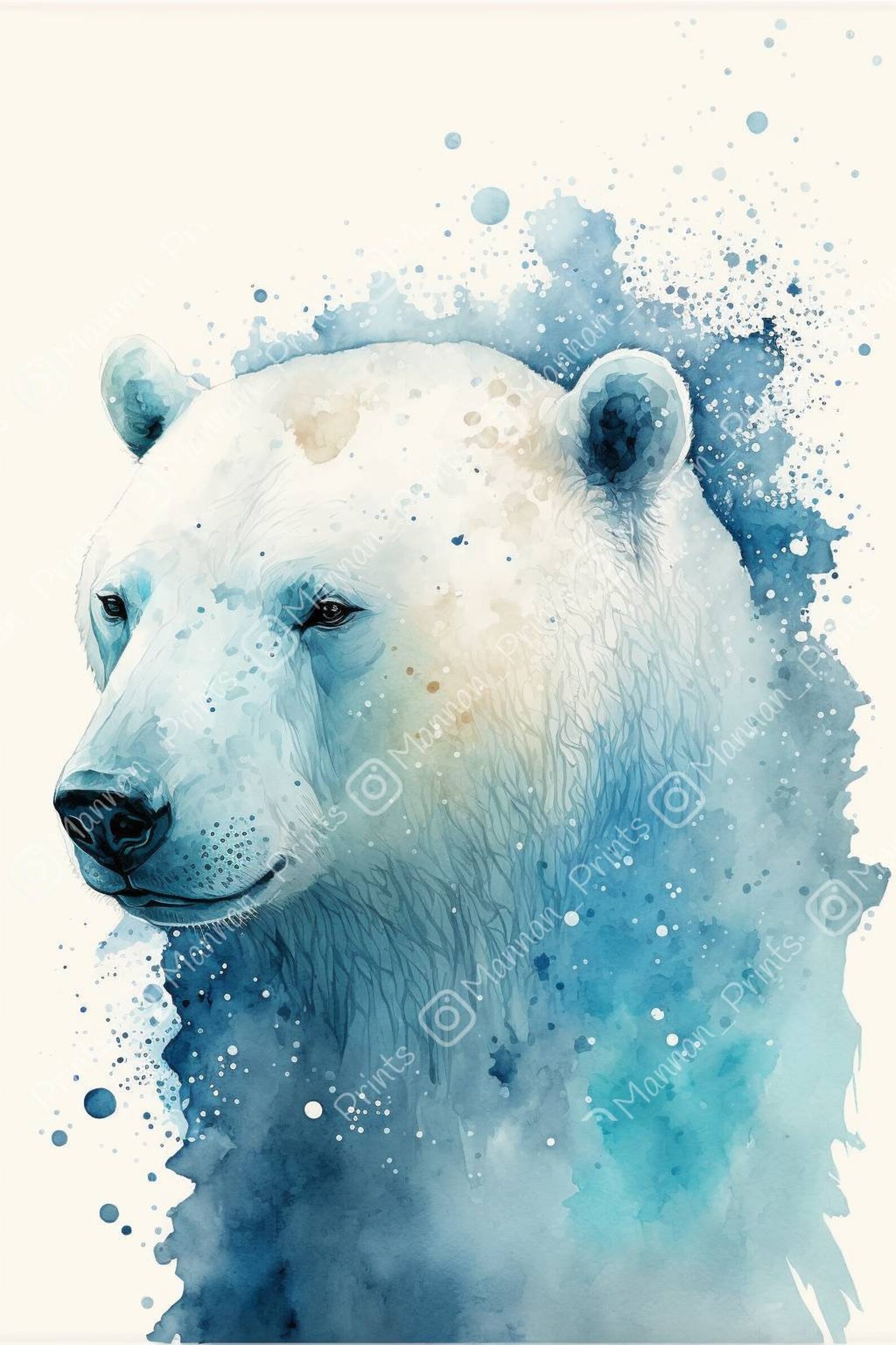 Watercolour Polar Bear Wall Art || Digital Print, Painting, Wildlife ...