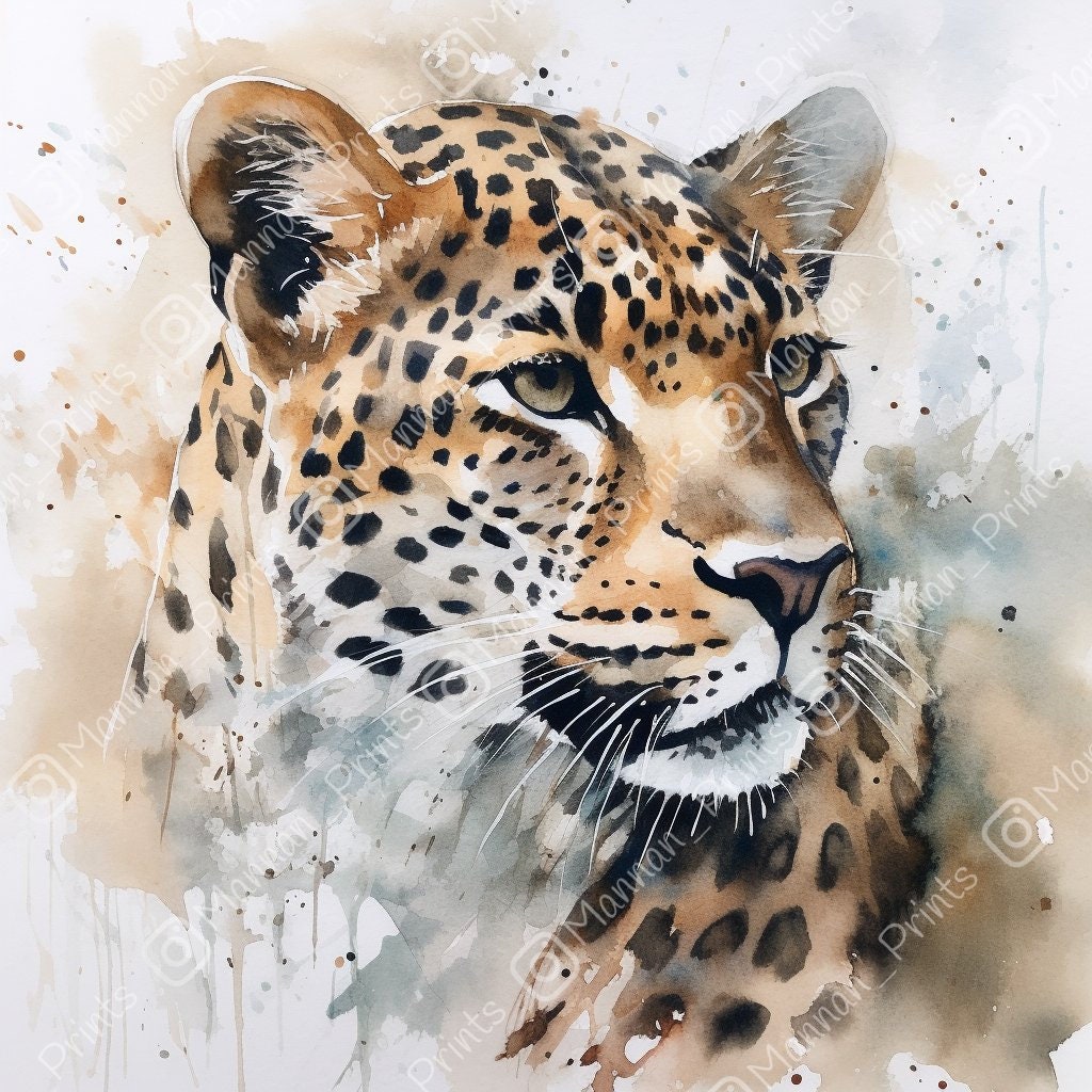 Watercolour Leopard Wall Art || Digital Print, Painting, Wildlife ...