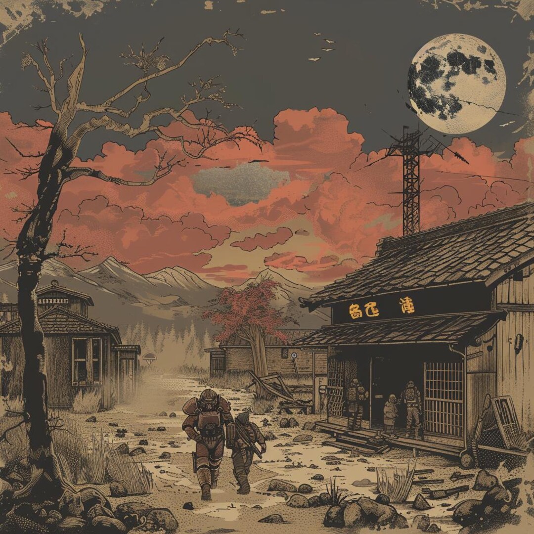 Traditional Japanese Style Fallout Wall Art || Digital Print, Painting ...