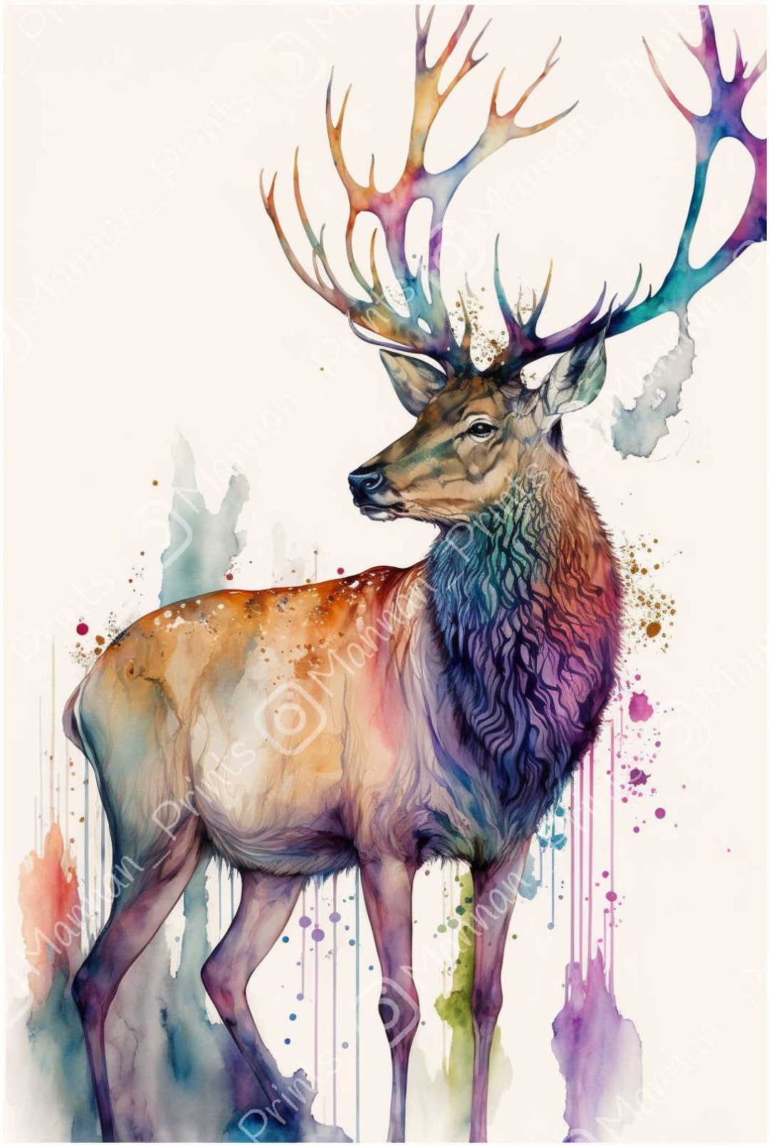 Watercolour Stag Wall Art || Digital Print, Painting, Animal, House ...