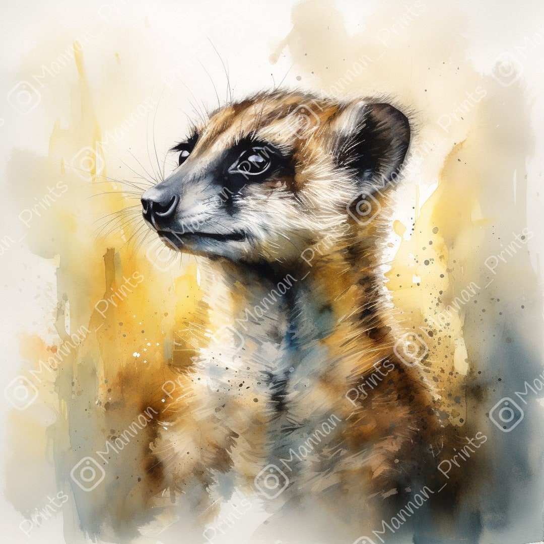 Watercolour Meerkat Wall Art || Digital Print, Painting, Wildlife ...